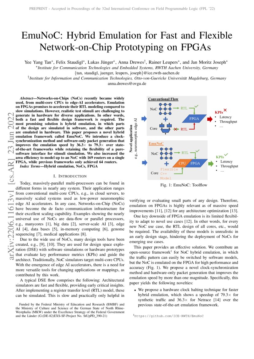 EmuNoC: Hybrid Emulation for Fast and Flexible Network-on-Chip Prototyping on FPGAs | DeepAI