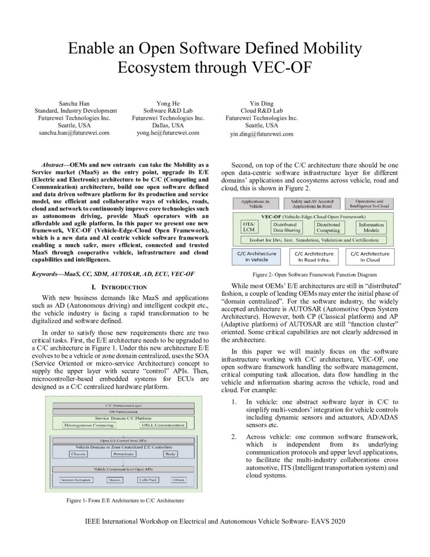 Enable an Open Software Defined Mobility Ecosystem through VEC-OF | DeepAI