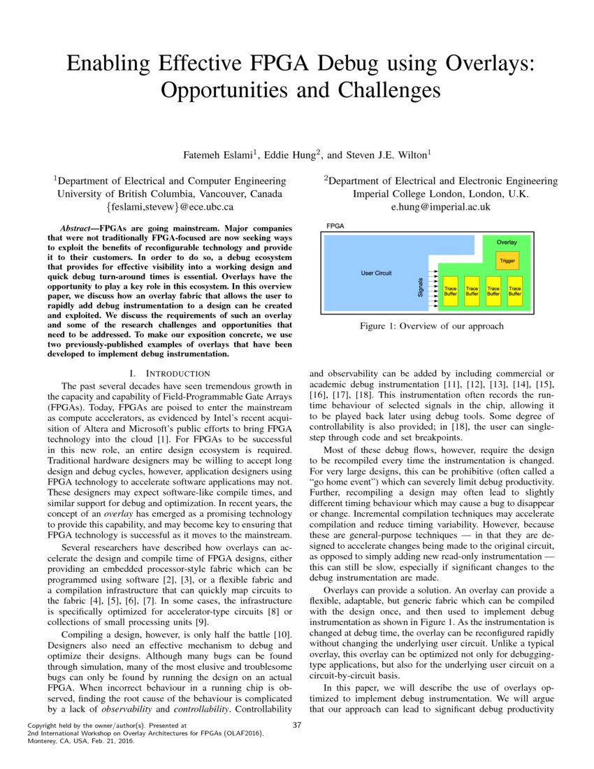 Enabling Effective Fpga Debug Using Overlays Opportunities And