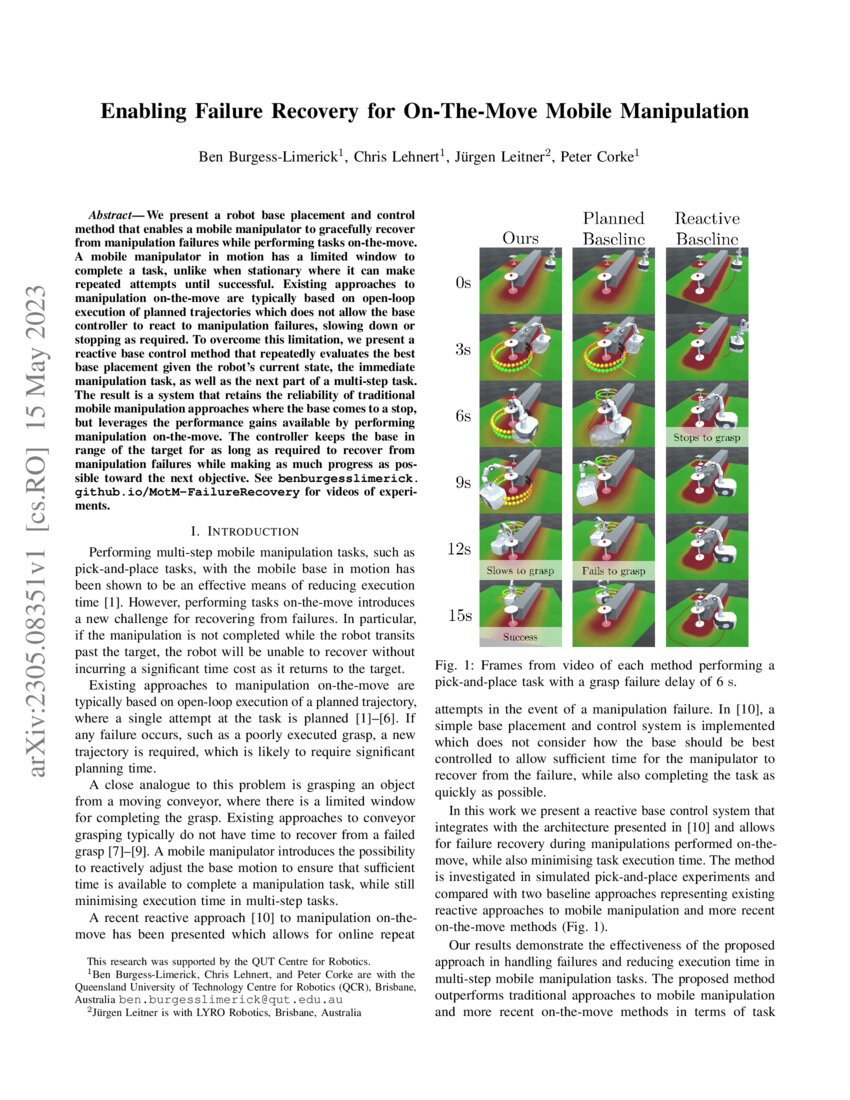 Enabling Failure Recovery for On-The-Move Mobile Manipulation | DeepAI