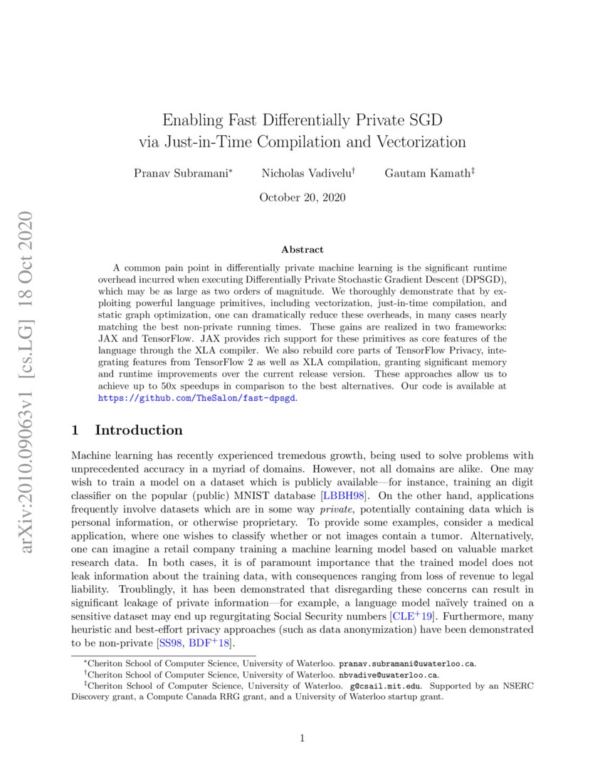 Enabling Fast Differentially Private SGD via Just-in-Time Compilation and Vectorization | DeepAI