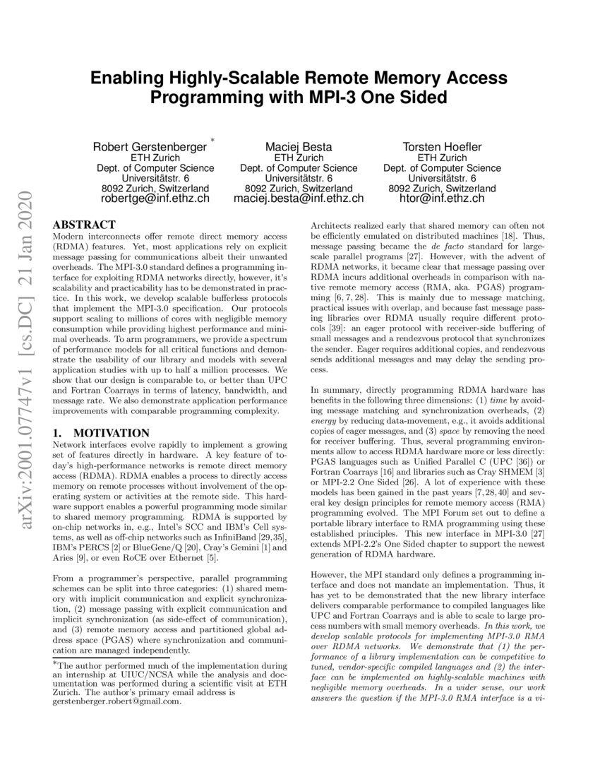 Enabling Highly Scalable Remote Memory Access Programming With Mpi 3 One Sided Deepai