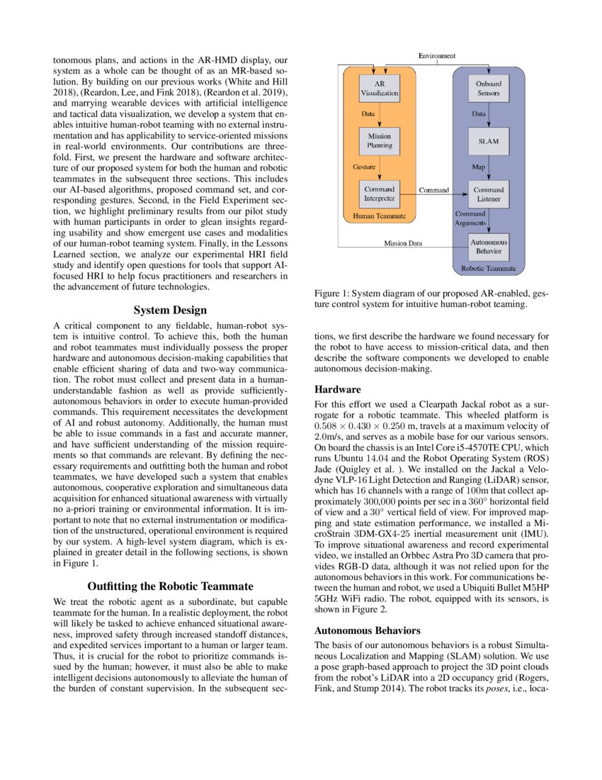 Enabling Intuitive Human-Robot Teaming Using Augmented Reality and Gesture Control | DeepAI
