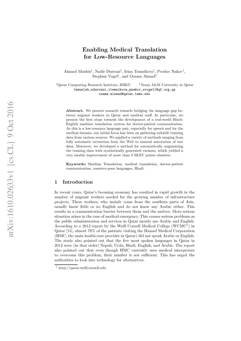 Enabling Medical Translation For Low Resource Languages Deepai
