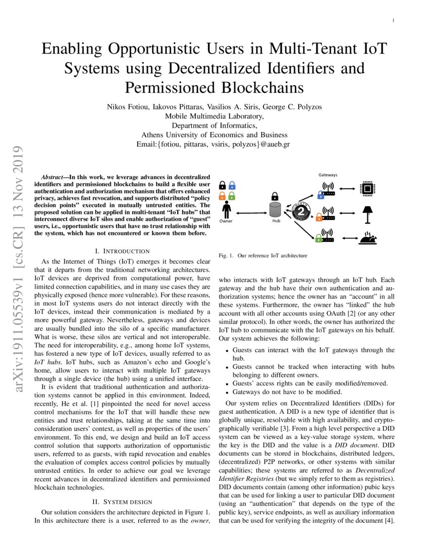 Enabling Opportunistic Users In Multi Tenant Iot Systems Using Decentralized Identifiers And