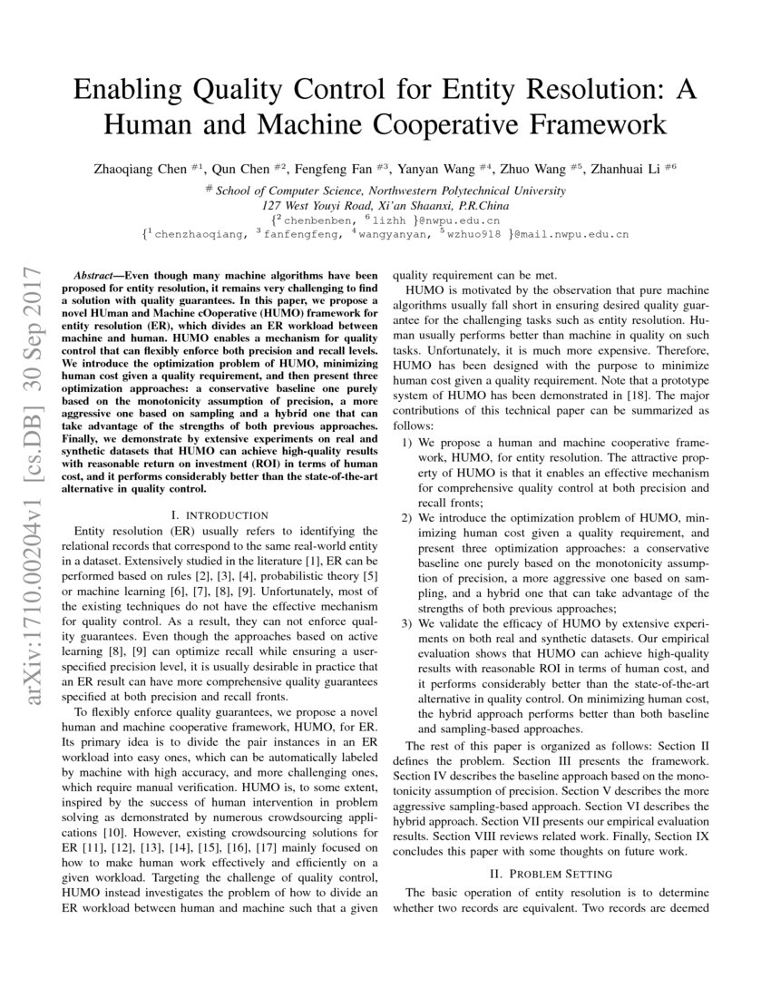 Enabling Quality Control for Entity Resolution: A Human and Machine ...