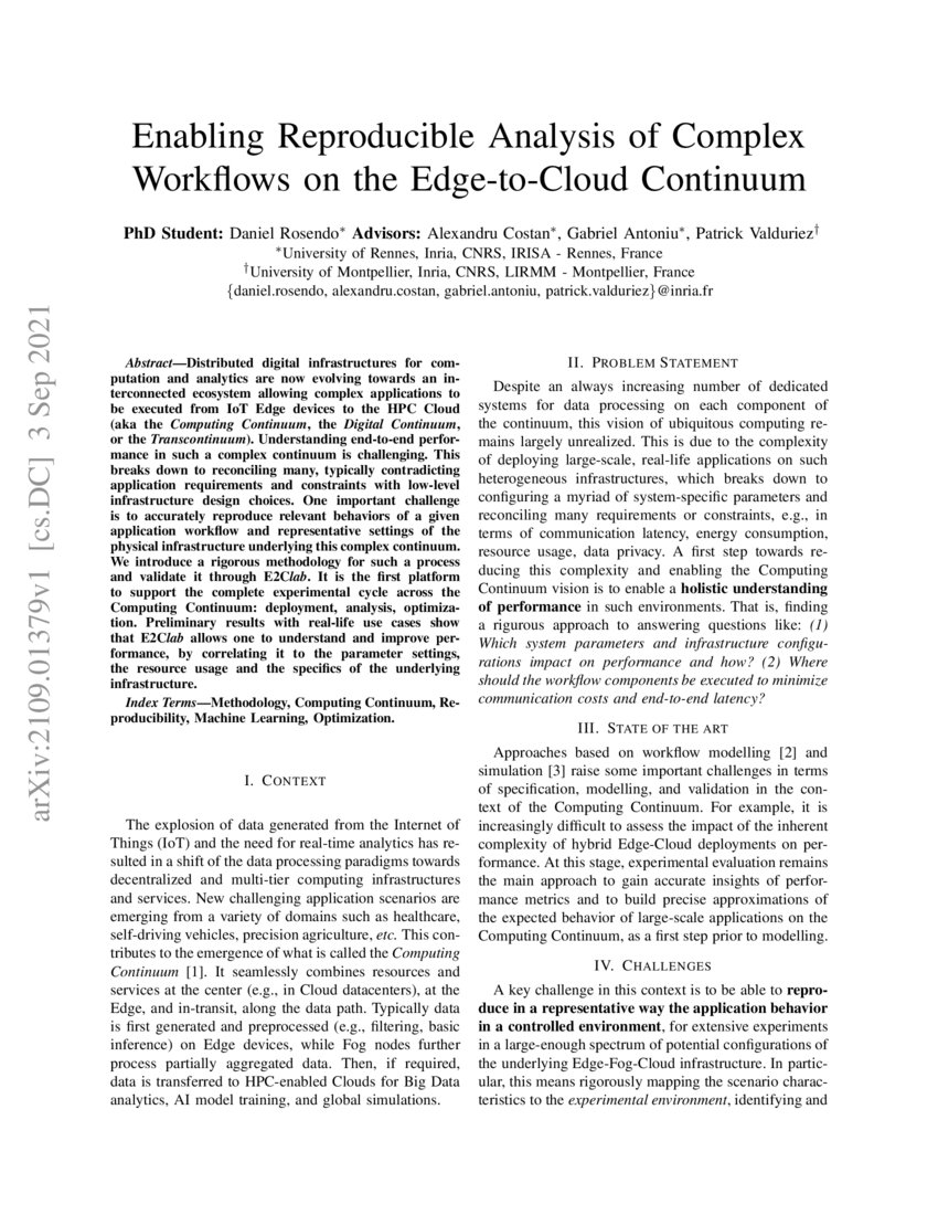 Enabling Reproducible Analysis Of Complex Workflows On The Edge To Cloud Continuum Deepai