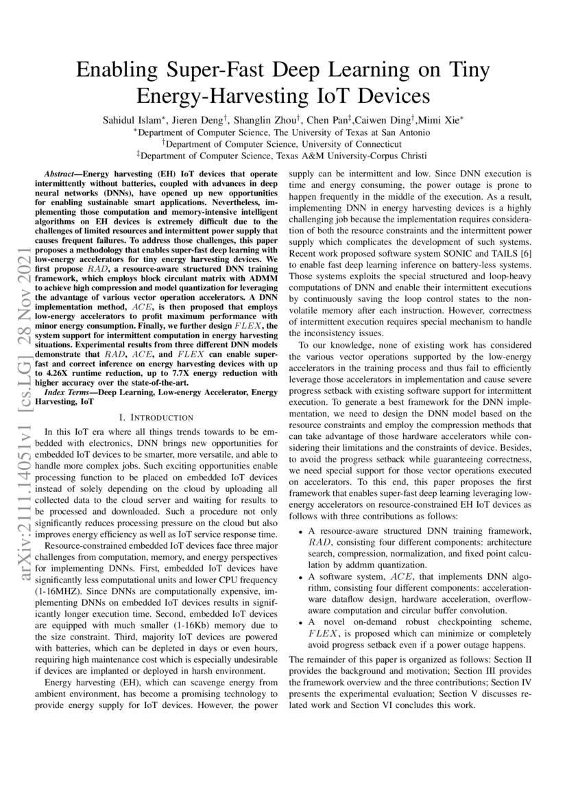 Enabling Fast Deep Learning on Tiny Energy-Harvesting IoT Devices | DeepAI