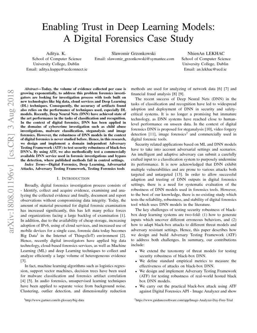 Enabling Trust In Deep Learning Models A Digital Forensics Case Study