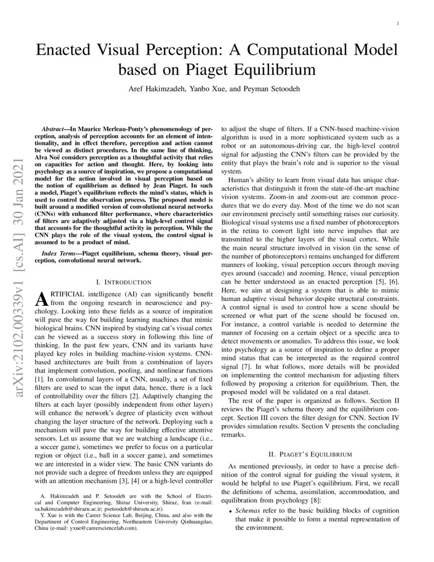 Enacted Visual Perception: A Computational Model based on Piaget ...