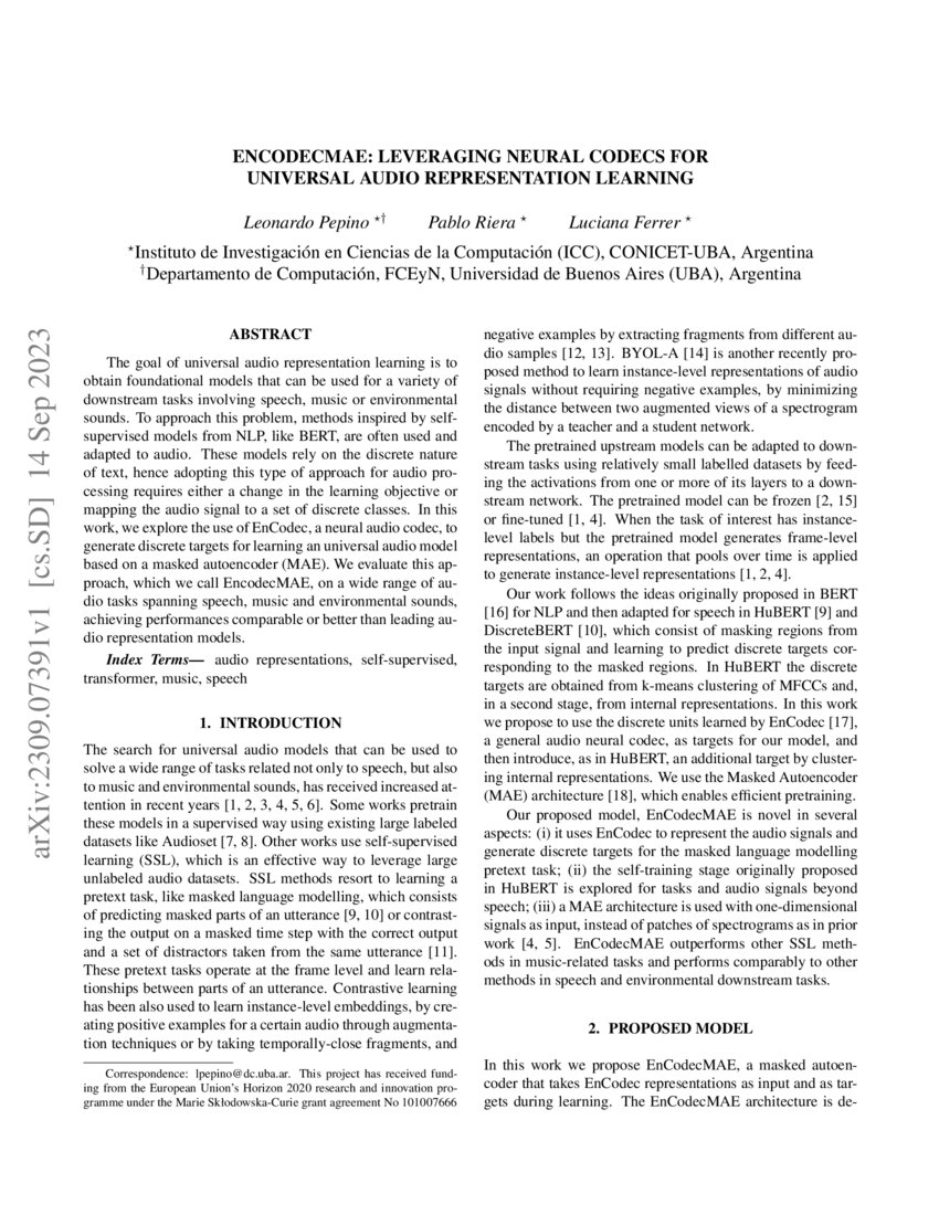 Encodecmae Leveraging Neural Codecs For Universal Audio Representation Learning Deepai