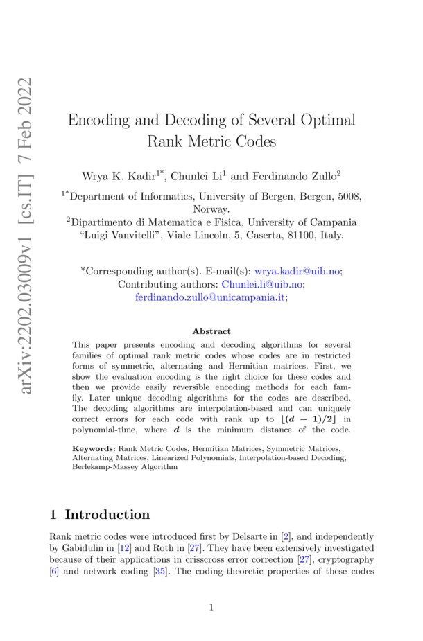 Encoding and Decoding of Several Optimal Rank Metric Codes | DeepAI
