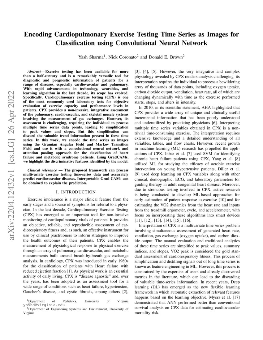 Encoding Cardiopulmonary Exercise Testing Time Series as Images for ...