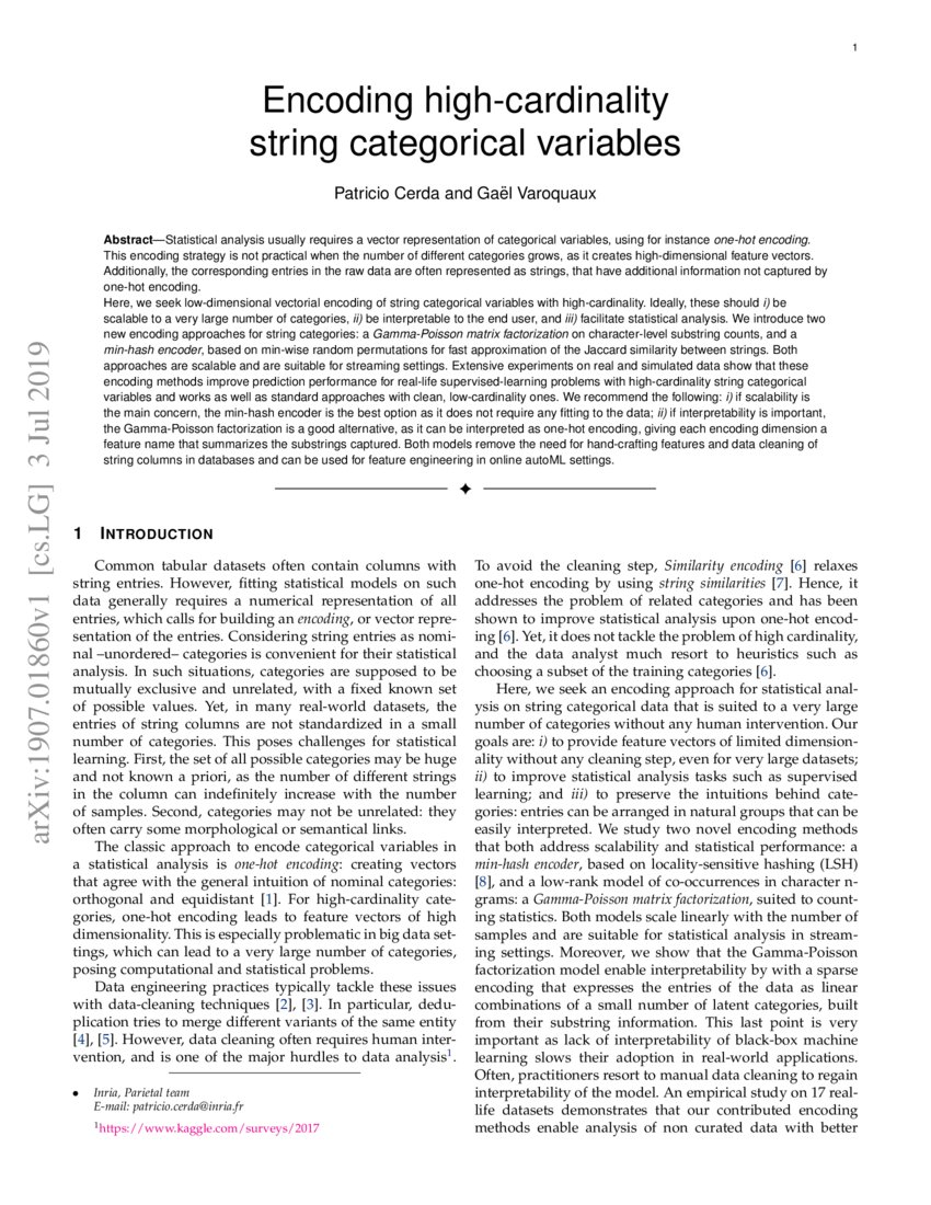 Encoding high-cardinality string categorical variables | DeepAI
