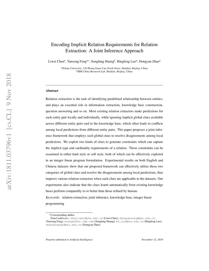Encoding Implicit Relation Requirements For Relation Extraction A Joint Inference Approach Deepai