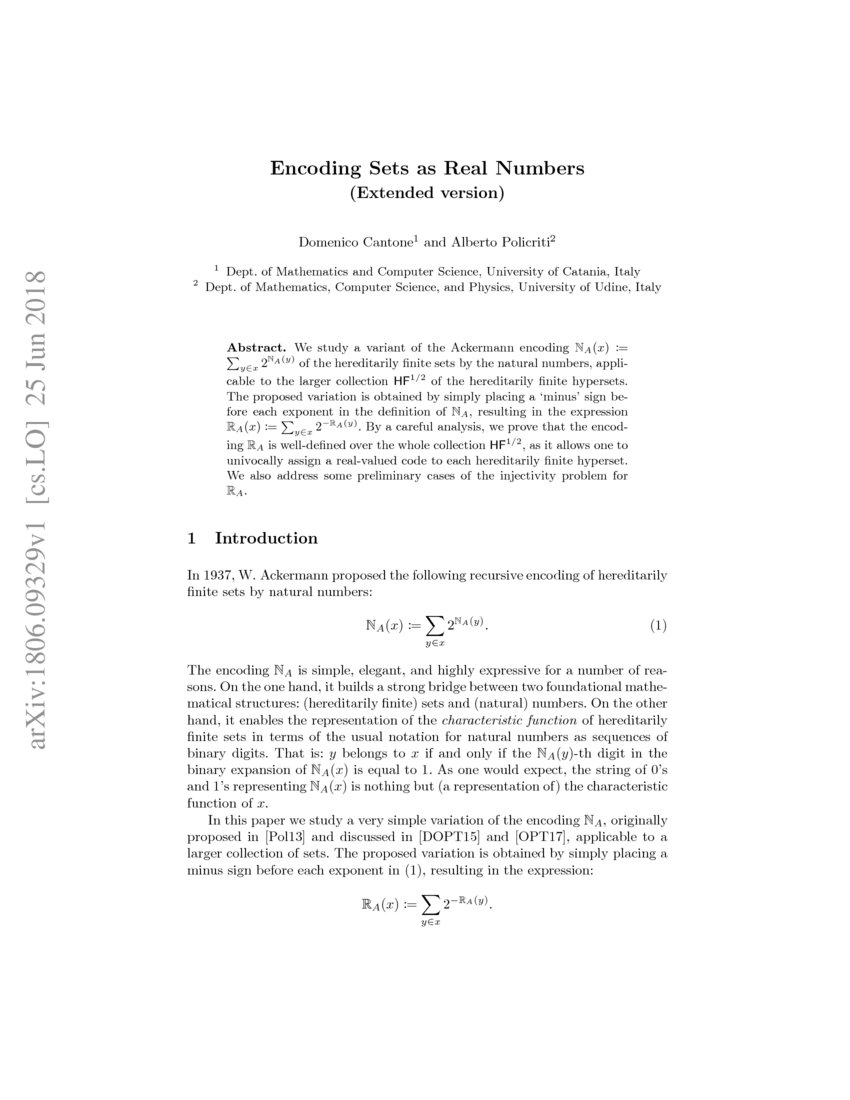 Encoding Sets as Real Numbers (Extended version) | DeepAI