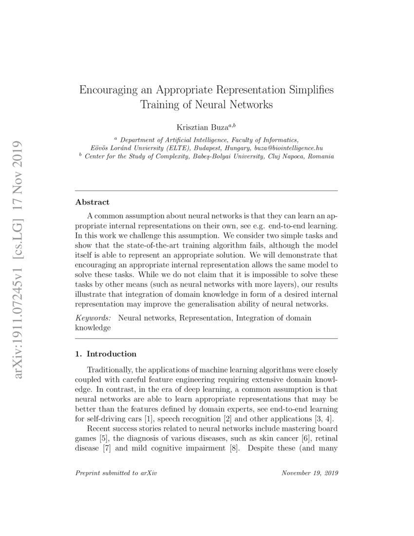 Encouraging an Appropriate Representation Simplifies Training of Neural ...