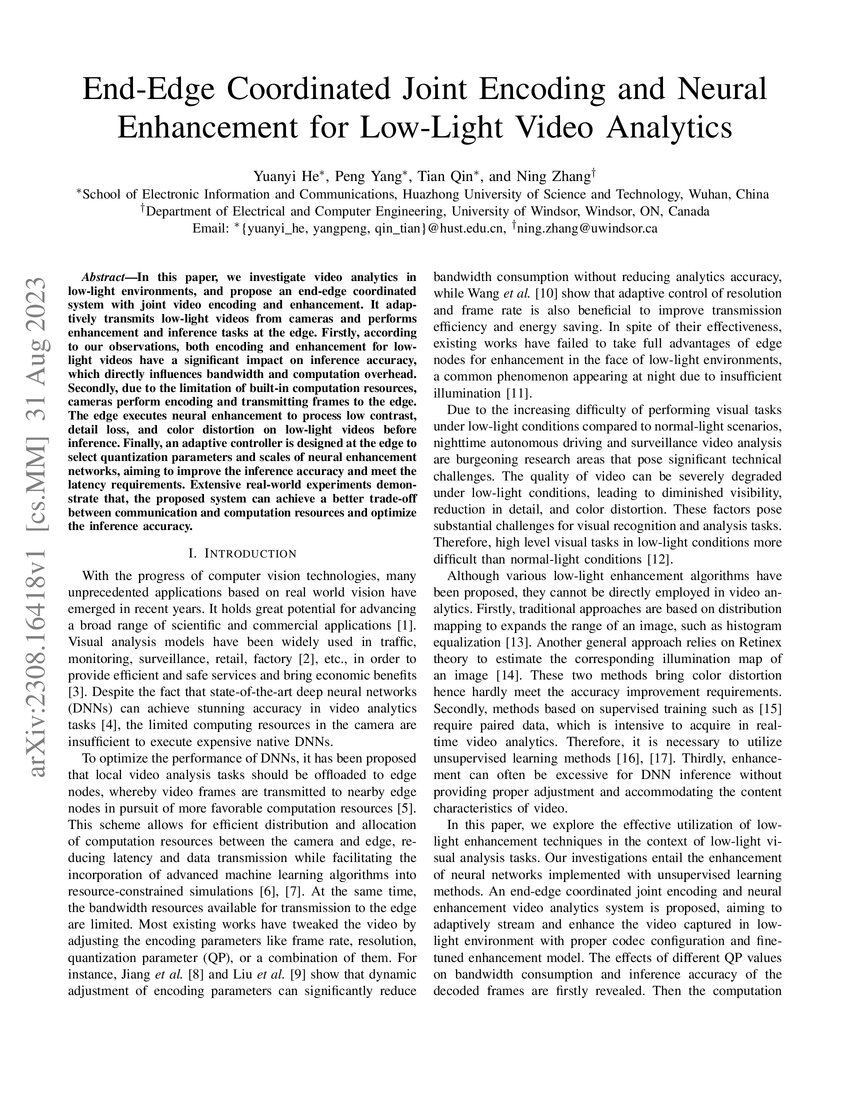 End Edge Coordinated Joint Encoding And Neural Enhancement For Low Light Video Analytics Deepai