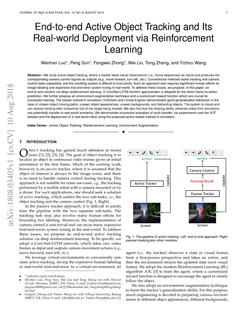 End To End Active Object Tracking And Its Real World Deployment Via Reinforcement Learning Deepai