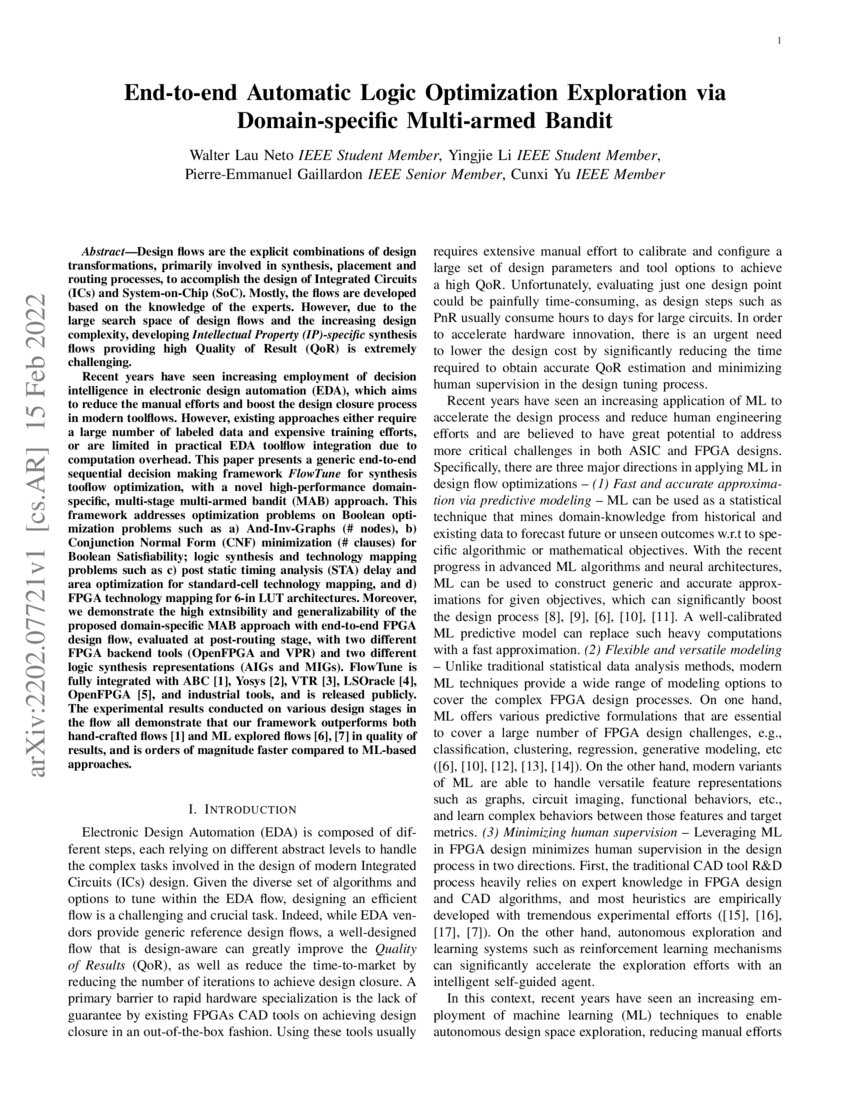 End To End Automatic Logic Optimization Exploration Via Domain Specific Multi Armed Bandit Deepai