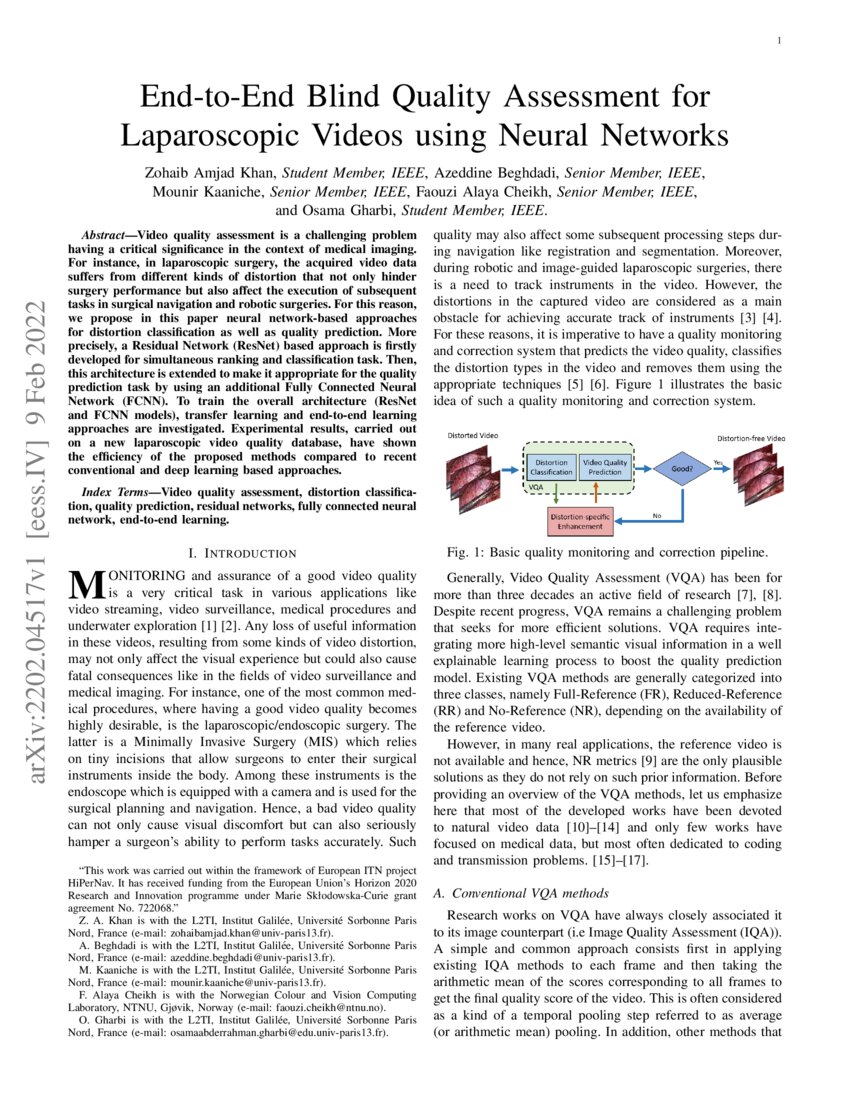 End-to-End Blind Quality Assessment for Laparoscopic Videos using Neural Networks | DeepAI
