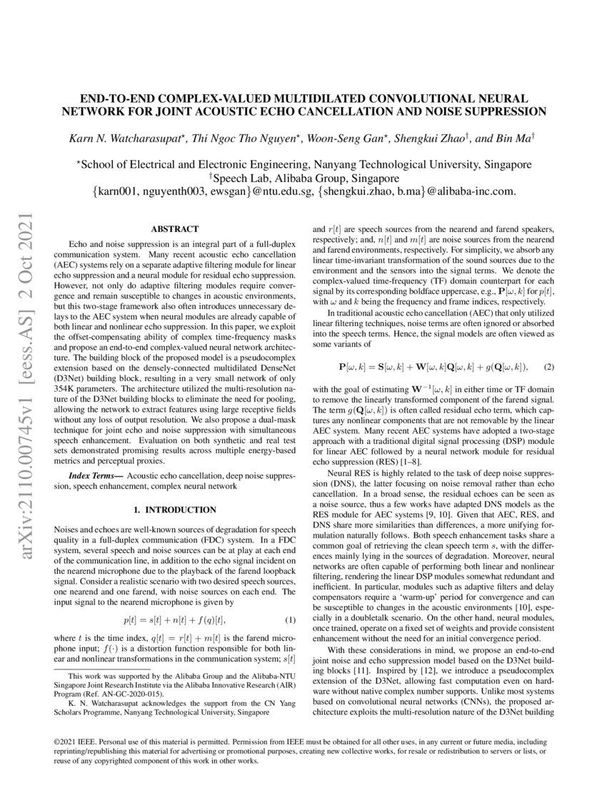 End To End Complex Valued Multidilated Convolutional Neural Network For