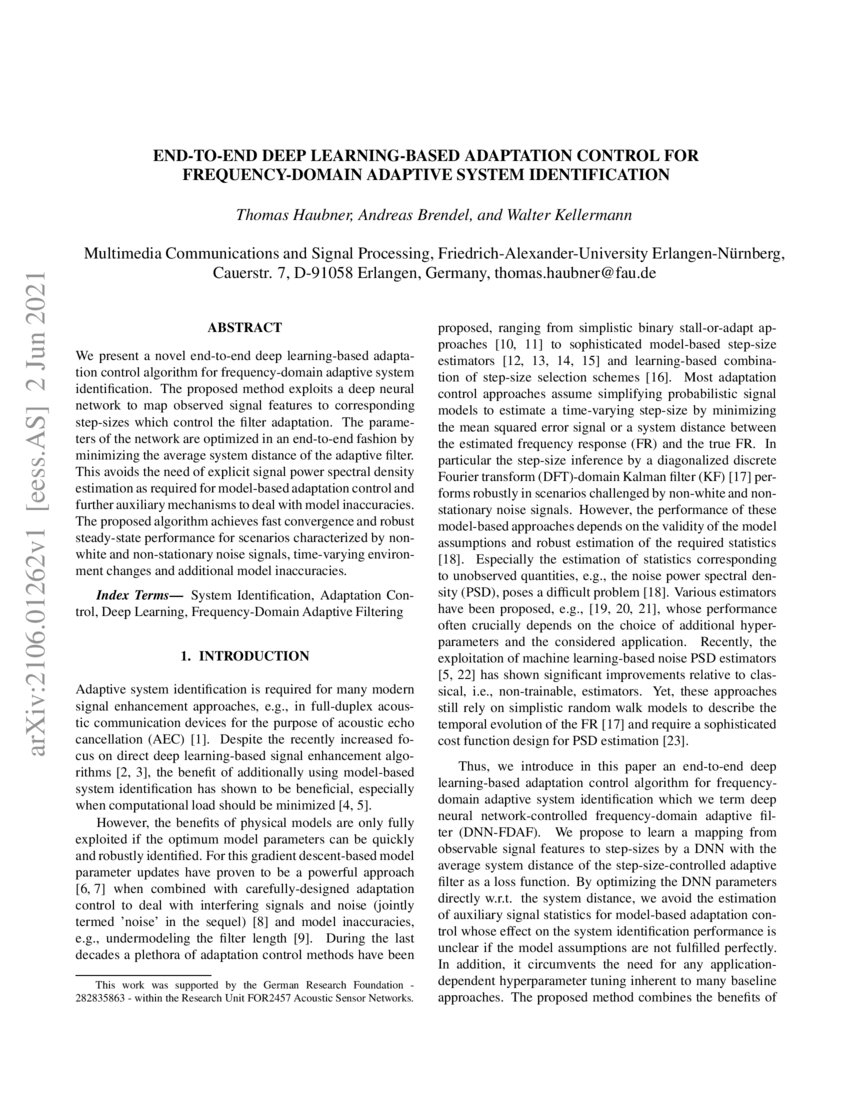 End To End Deep Learning Based Adaptation Control For Frequency Domain
