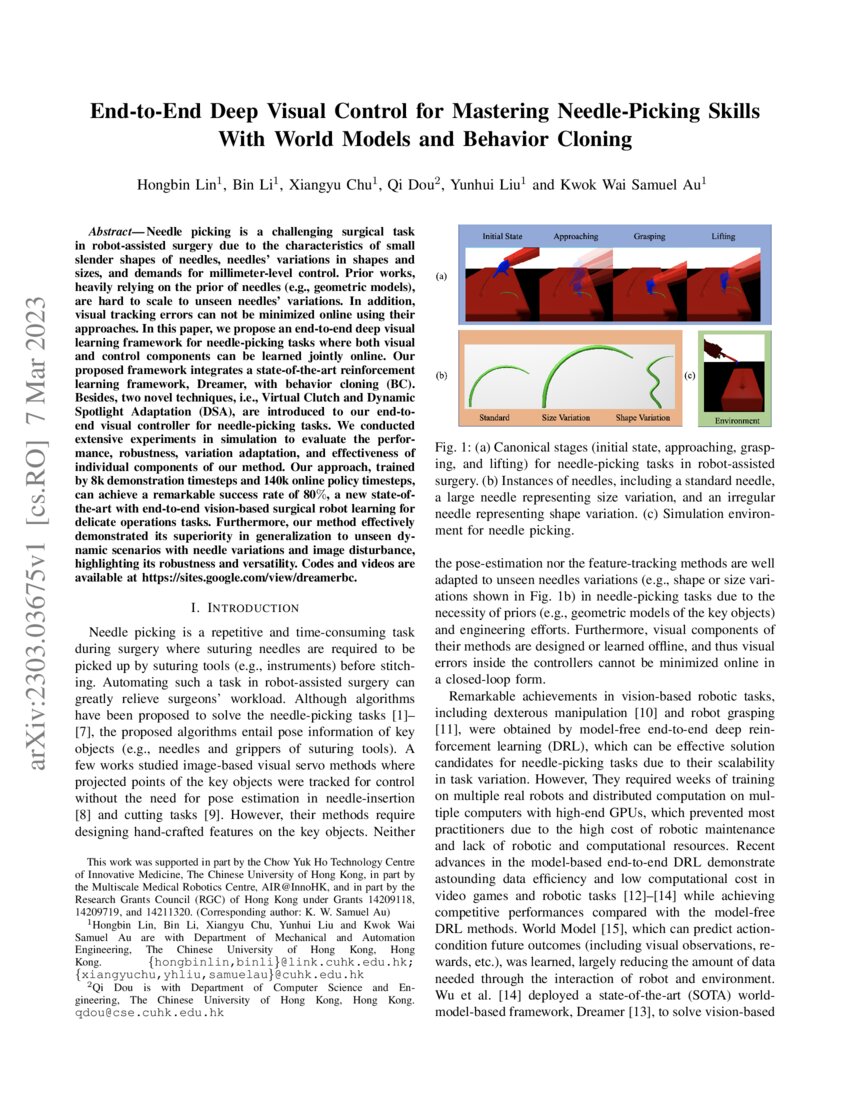 End-to-End Deep Visual Control for Mastering Needle-Picking Skills With ...