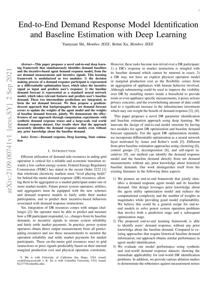 End To End Demand Response Model Identification And Baseline Estimation With Deep Learning Deepai