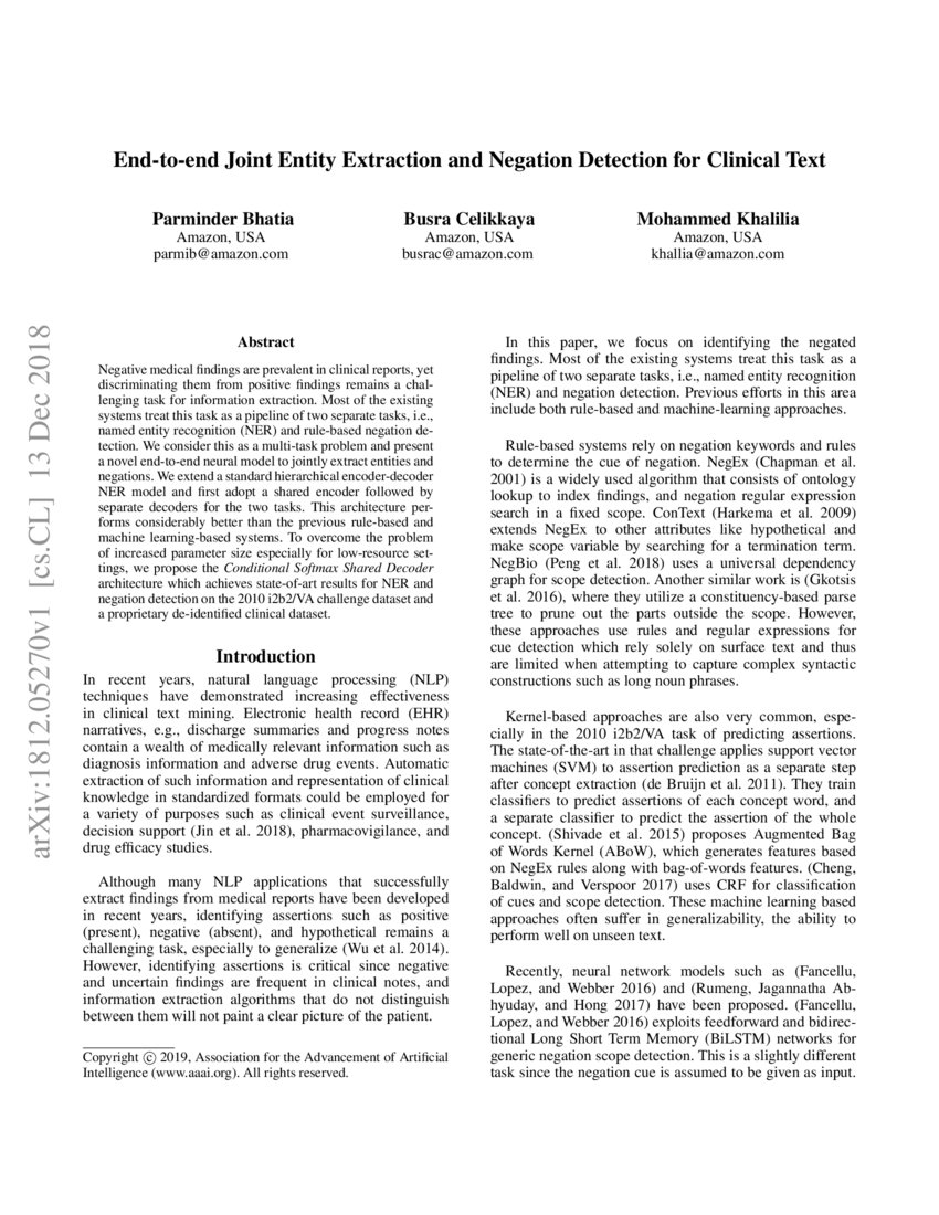 End To End Joint Entity Extraction And Negation Detection For Clinical Text Deepai