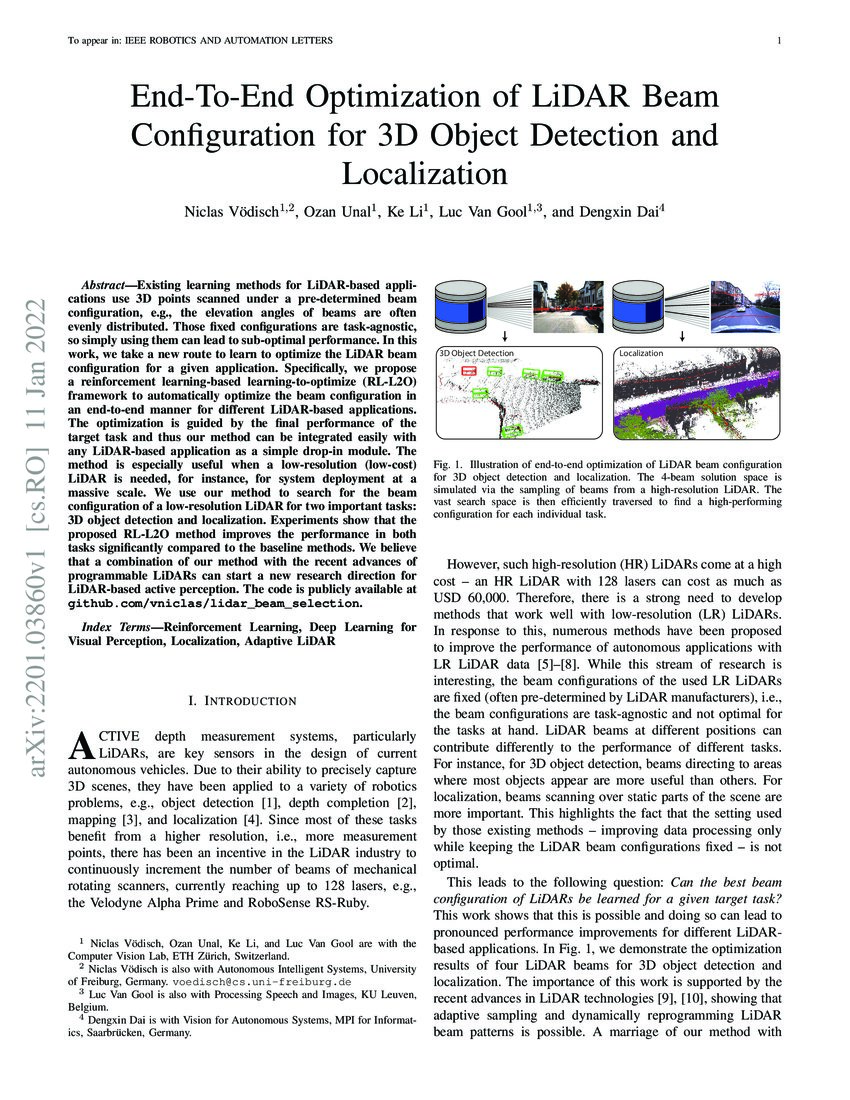 End-To-End Optimization of LiDAR Beam Configuration for 3D Object Detection and Localization ...