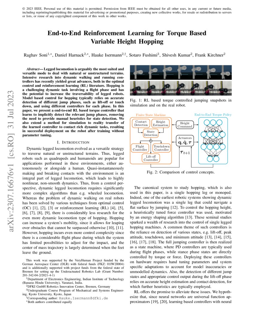 End-to-End Reinforcement Learning for Torque Based Variable Height Hopping | DeepAI