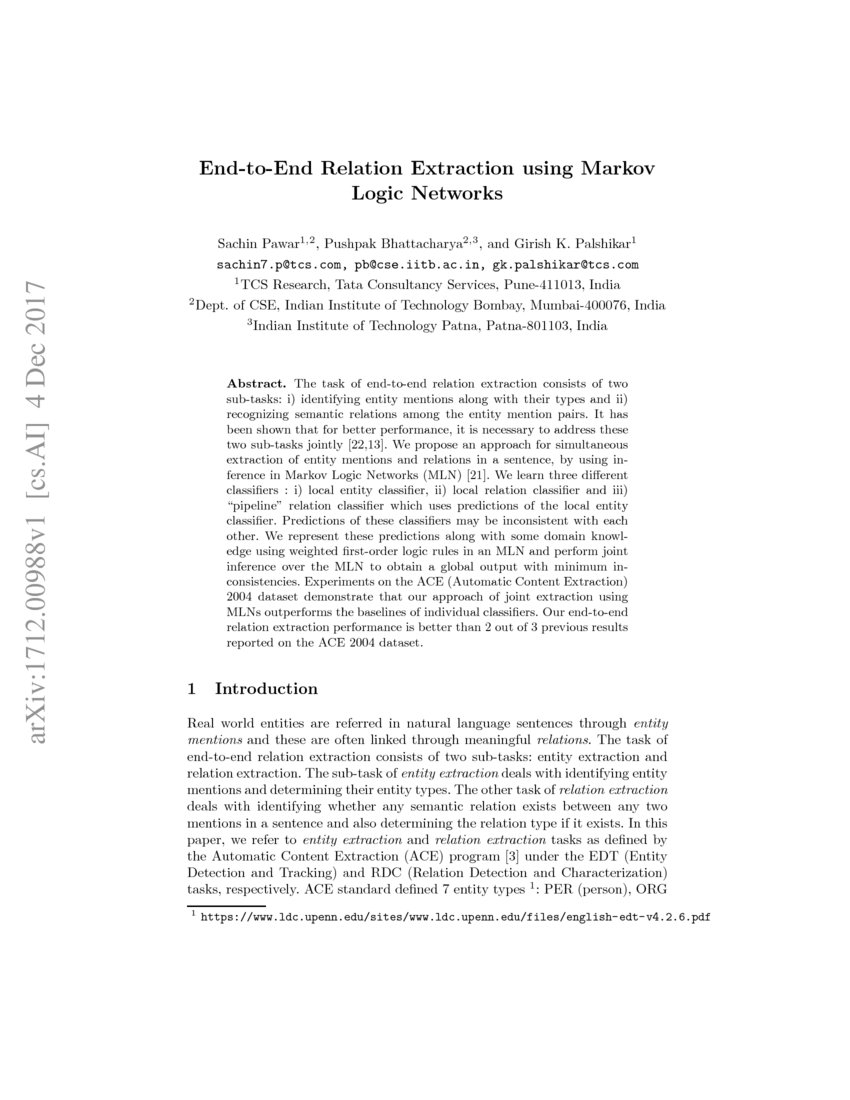 End To End Relation Extraction Using Markov Logic Networks Deepai