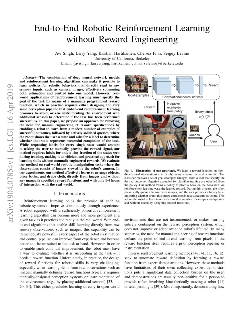 End-to-End Robotic Reinforcement Learning without Reward Engineering | DeepAI