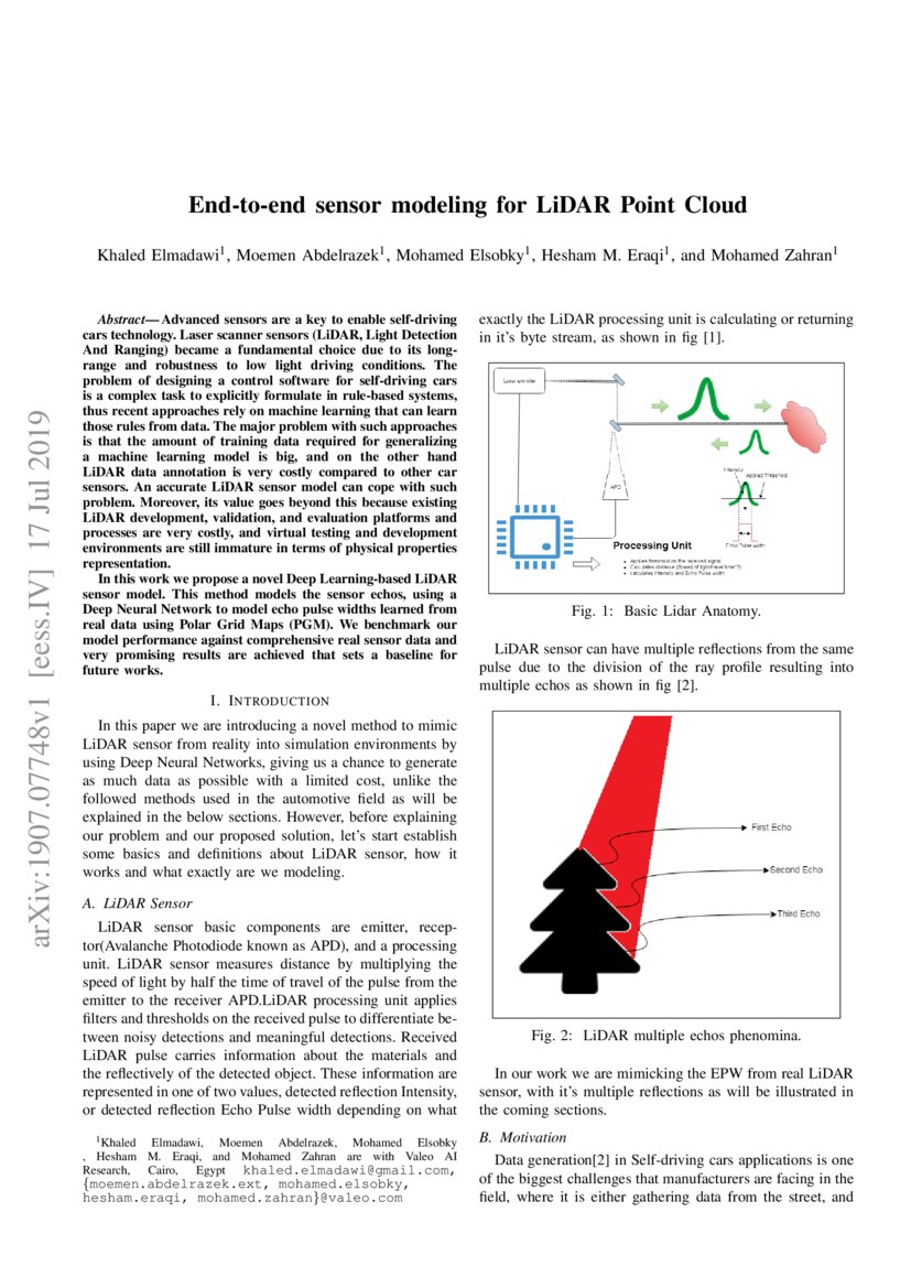 End-to-end sensor modeling for LiDAR Point Cloud | DeepAI