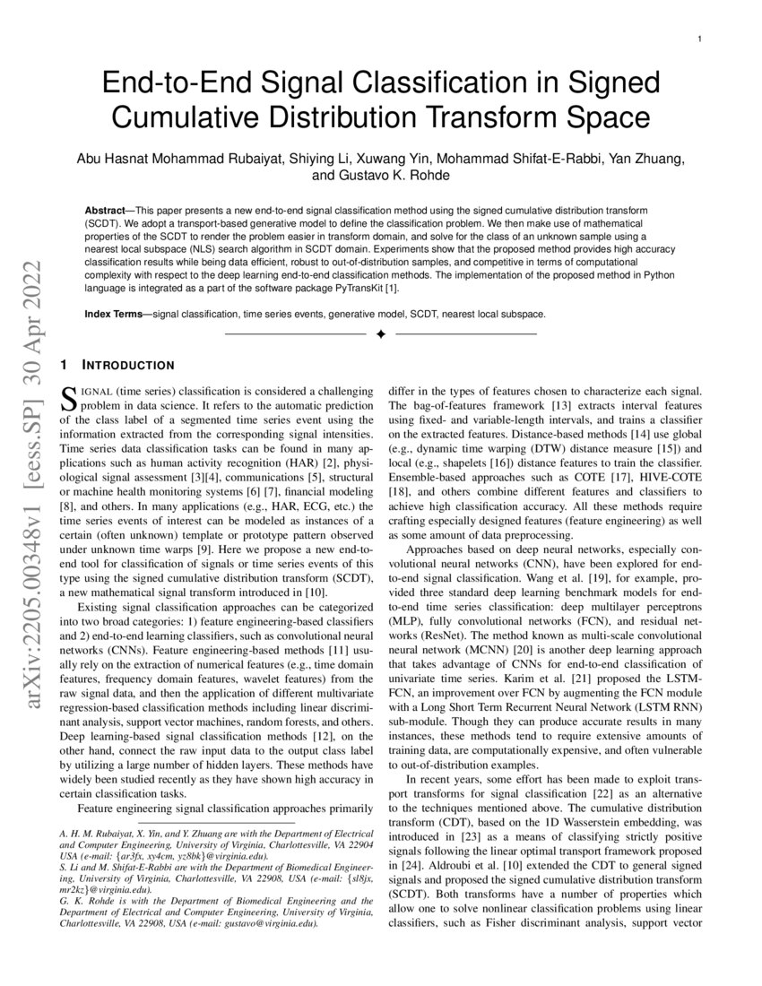 End-to-End Signal Classification in Signed Cumulative Distribution Transform Space | DeepAI