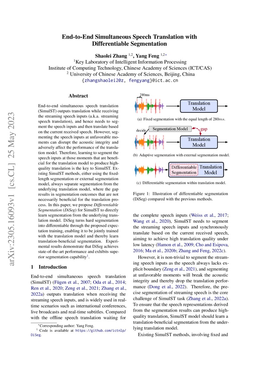 End-to-End Simultaneous Speech Translation with Differentiable Segmentation | DeepAI