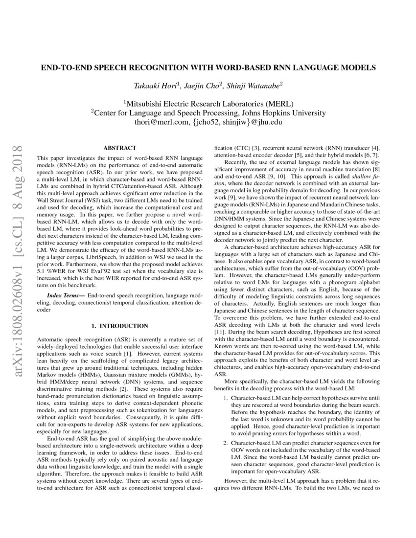 End-to-end Speech Recognition with Word-based RNN Language Models | DeepAI
