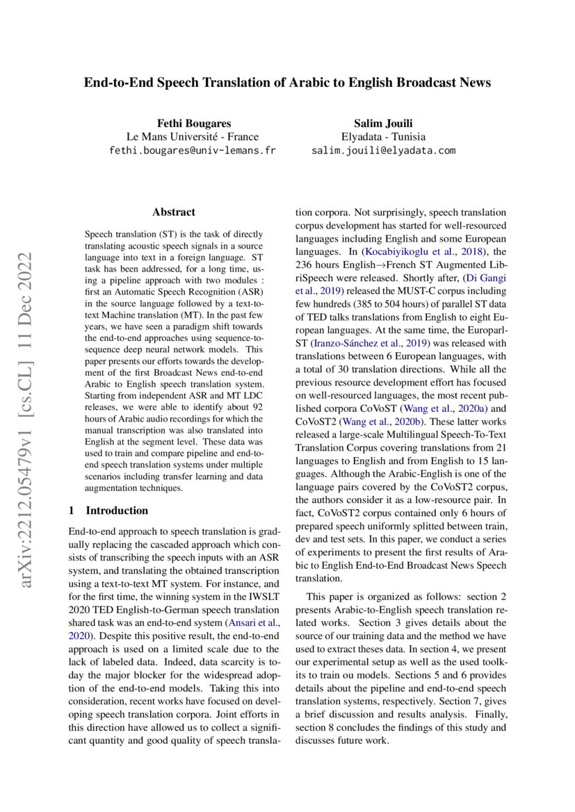 End-to-End Speech Translation of Arabic to English Broadcast News | DeepAI