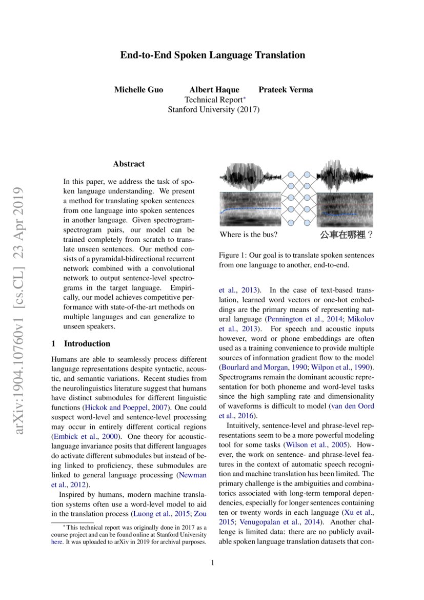 End-to-End Spoken Language Translation | DeepAI