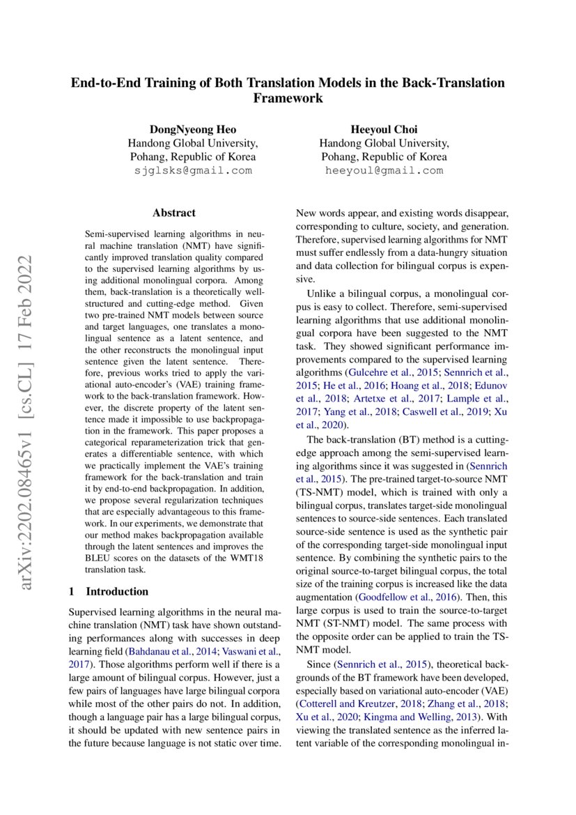 End-to-End Training of Both Translation Models in the Back-Translation ...