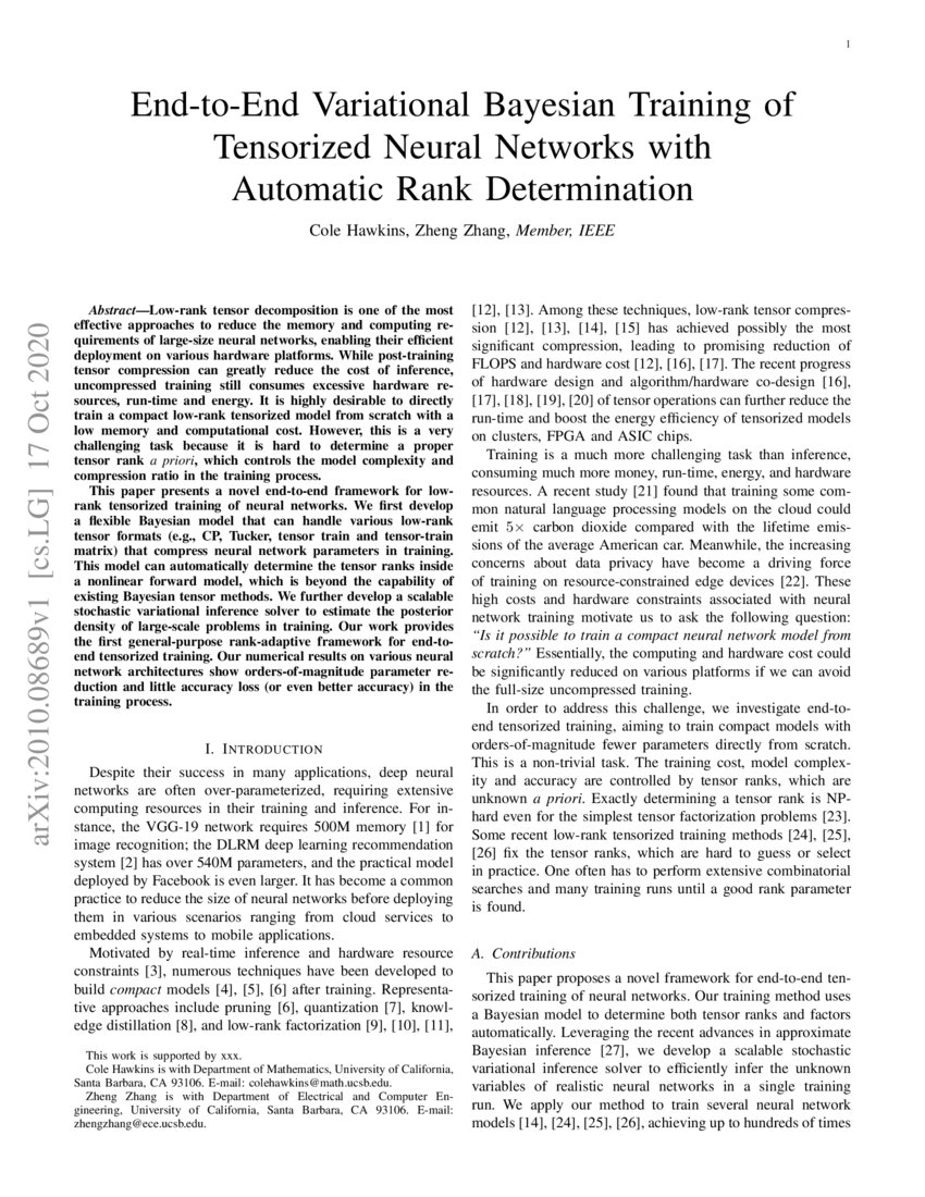 End To End Variational Bayesian Training Of Tensorized Neural Networks