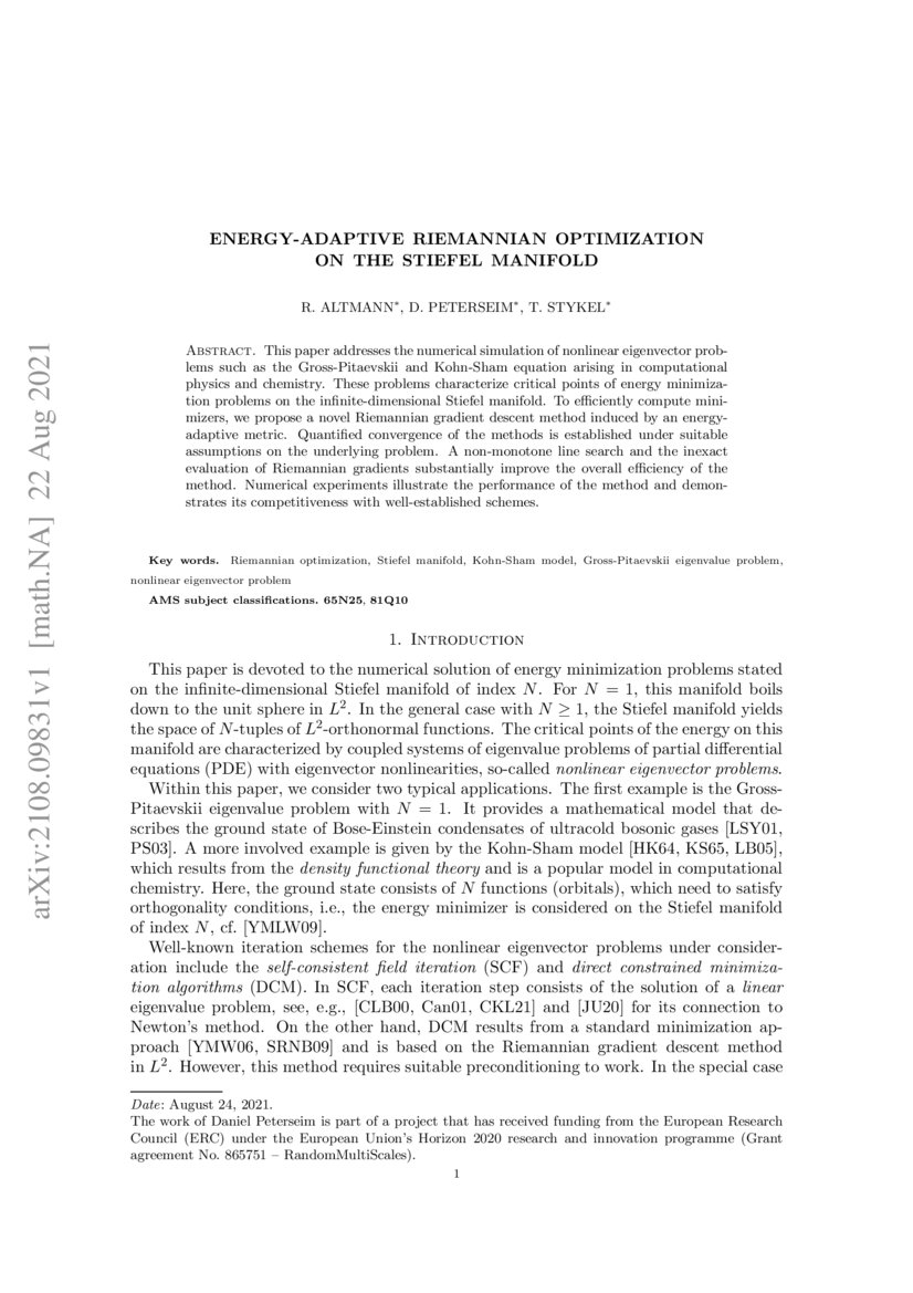 Energy-adaptive Riemannian optimization on the Stiefel manifold | DeepAI