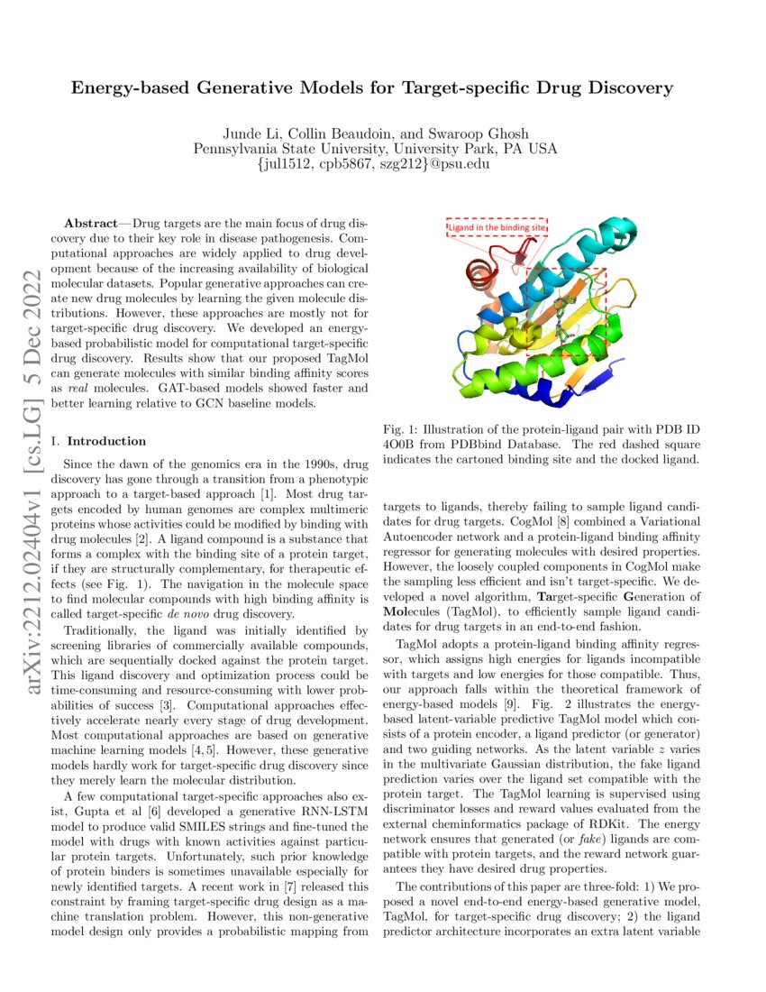 Energy-based Generative Models for Target-specific Drug Discovery | DeepAI