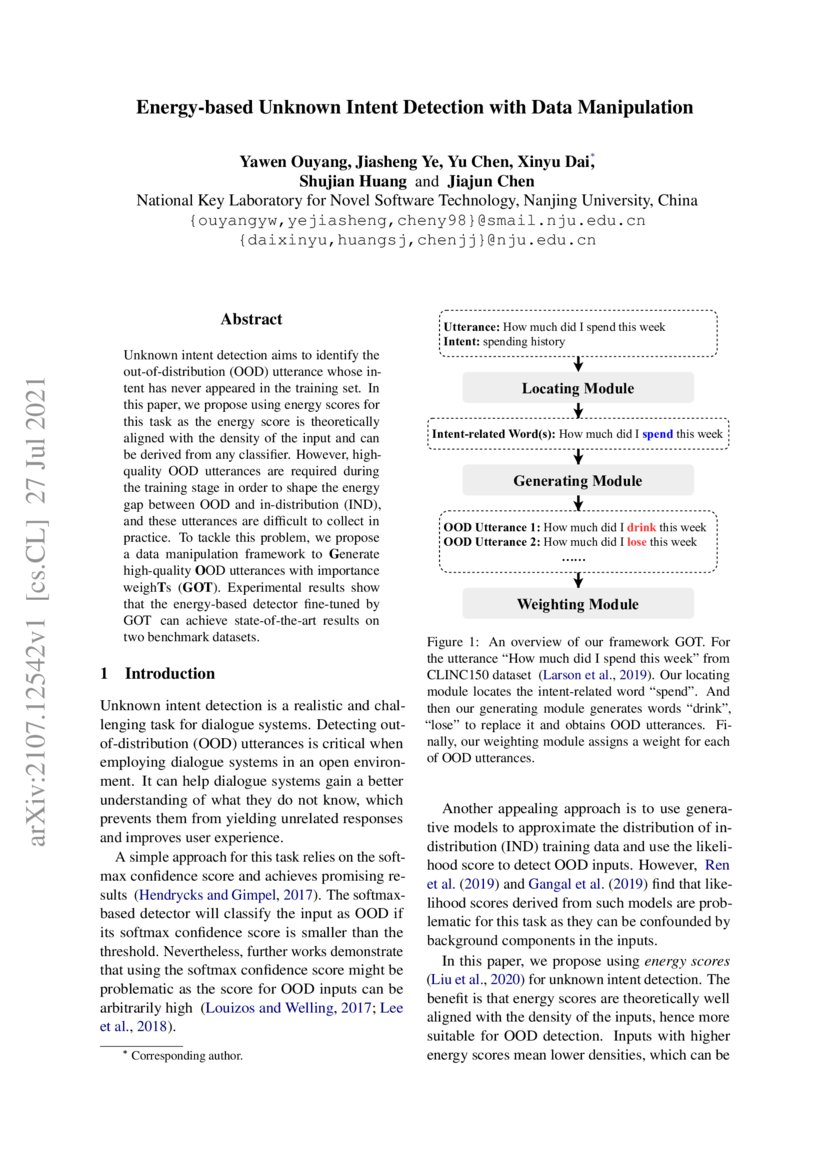 Energy Based Unknown Intent Detection With Data Manipulation Deepai