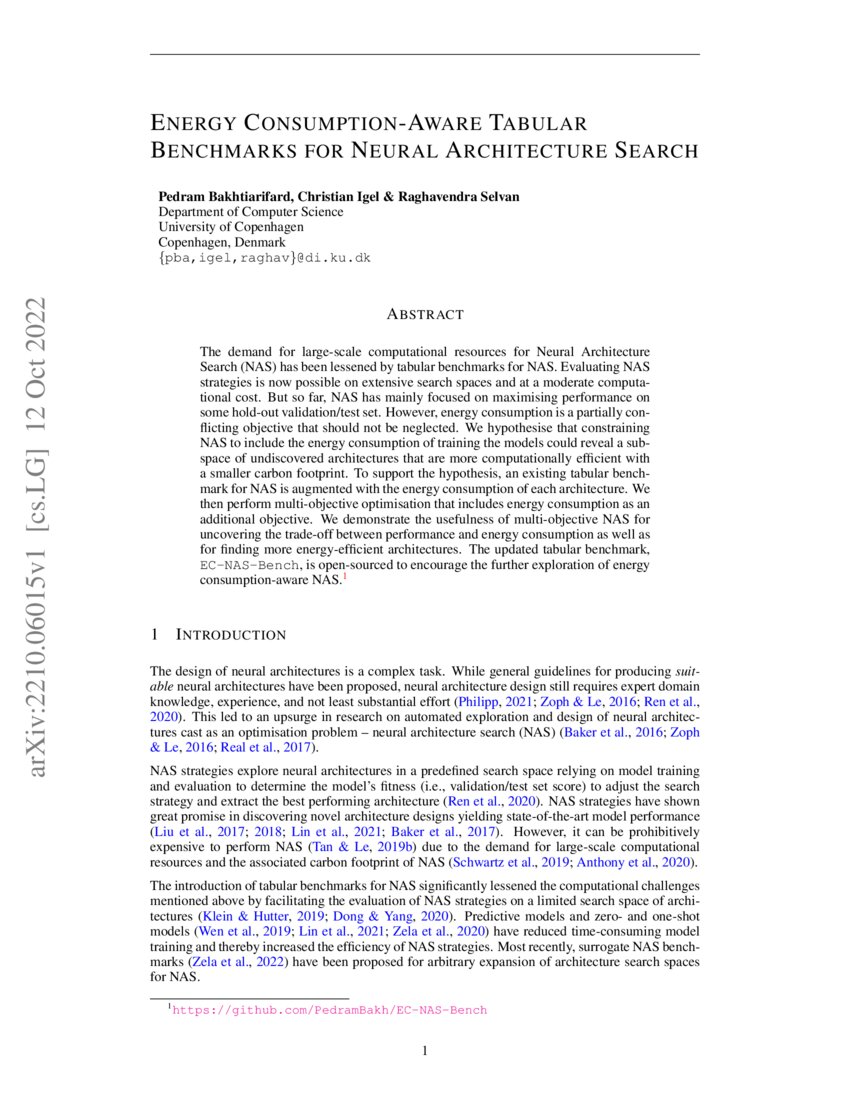 Energy Consumption-Aware Tabular Benchmarks for Neural Architecture ... Energy Consumption-Aware Tabular Benchmarks for Neural Architecture ...