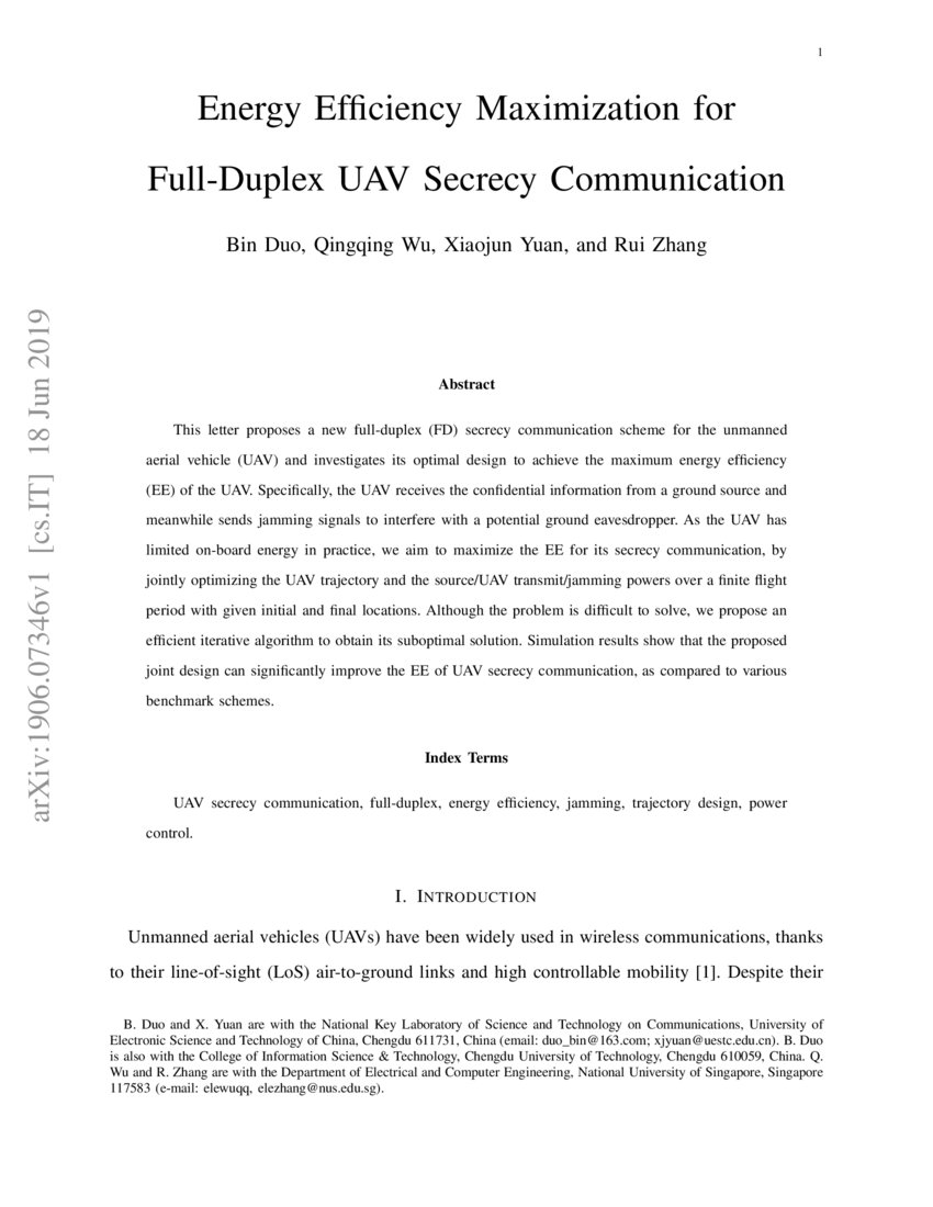 Energy Efficiency Maximization for Full-Duplex UAV Secrecy Communication | DeepAI