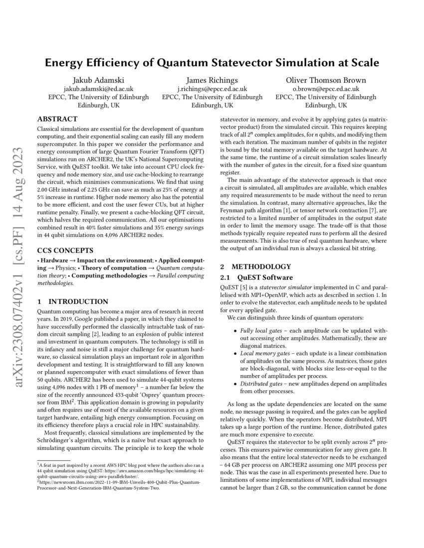 Energy Efficiency of Quantum Statevector Simulation at Scale | DeepAI