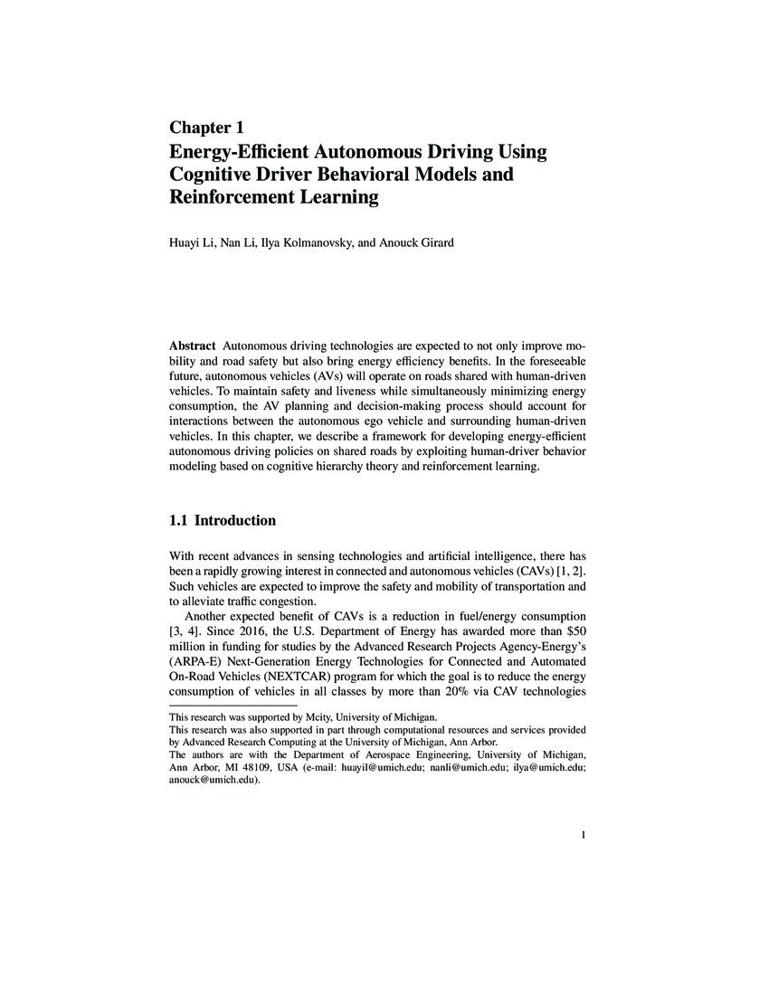 Energy-Efficient Autonomous Driving Using Cognitive Driver Behavioral Models and Reinforcement ...