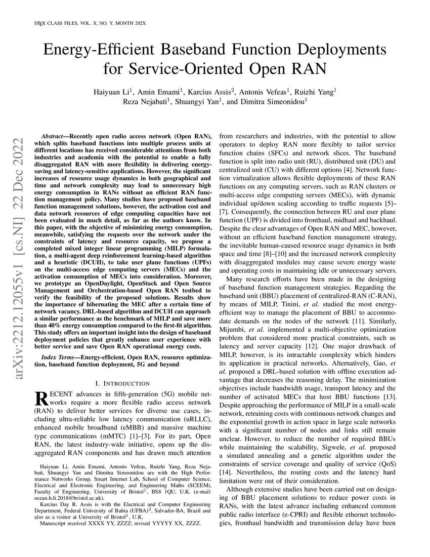 Energy Efficient Baseband Function Deployments For Service Oriented Open Ran Deepai